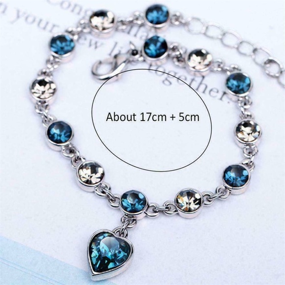 Jewelry | Blue Ocean Heart Crystal Bangle Bracelet | Poshmark